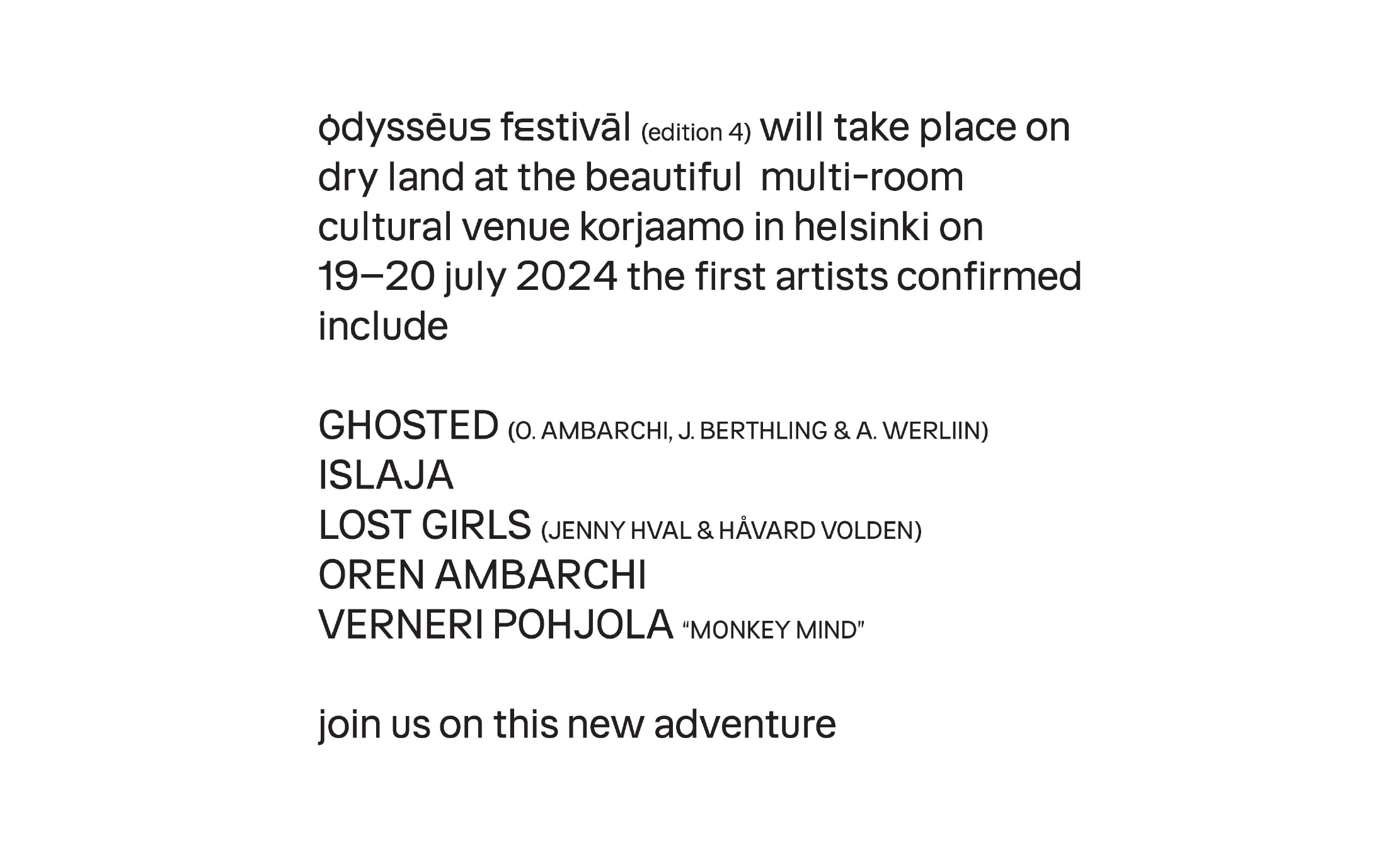 Odysseus Festival 2024 – Kulttuuritehdas Korjaamo